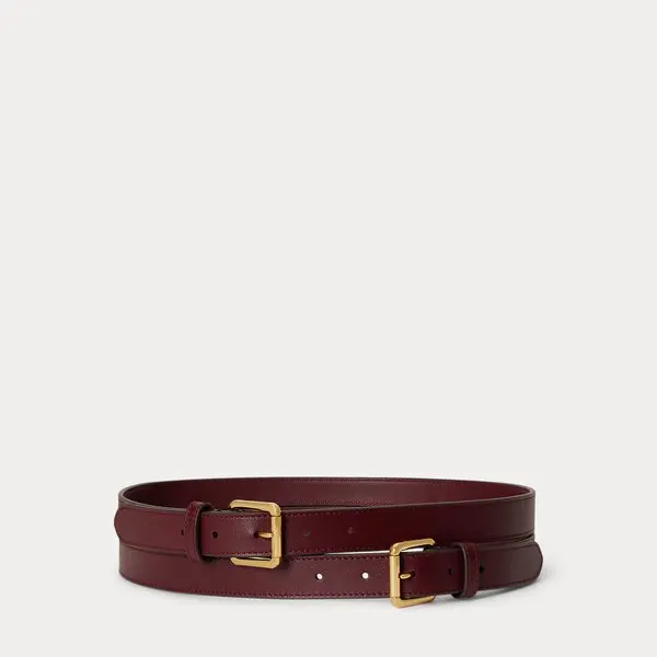 Ralph Lauren Leather Double-buckle Stacked Wide Belt - Dark Garnet