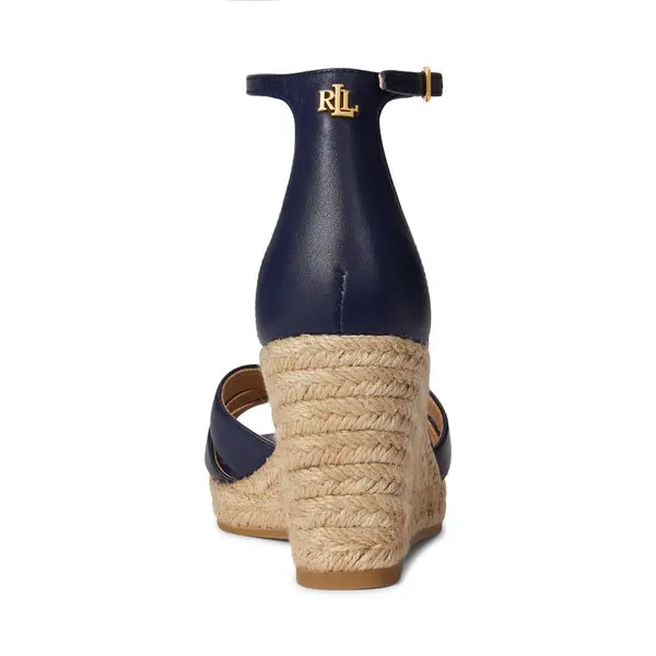 Ralph Lauren Nellie Nappa Leather Espadrille Wedge Sandals - Refined Navy