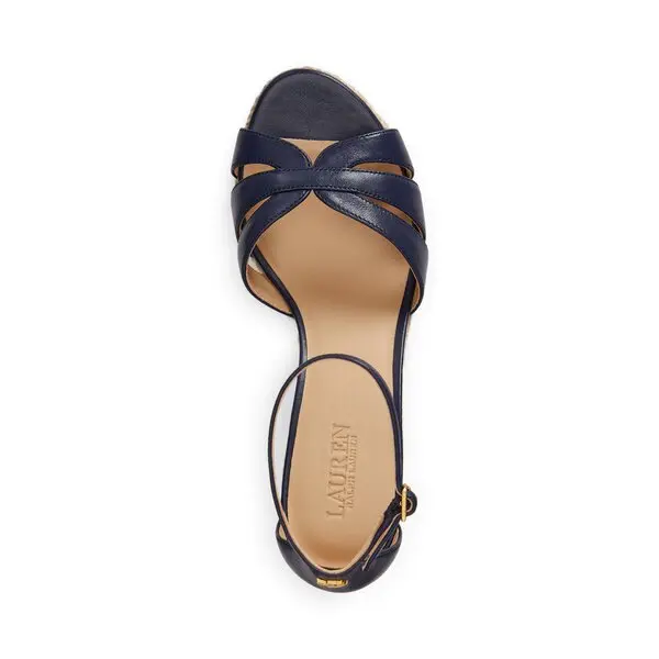 Ralph Lauren Nellie Nappa Leather Espadrille Wedge Sandals - Refined Navy