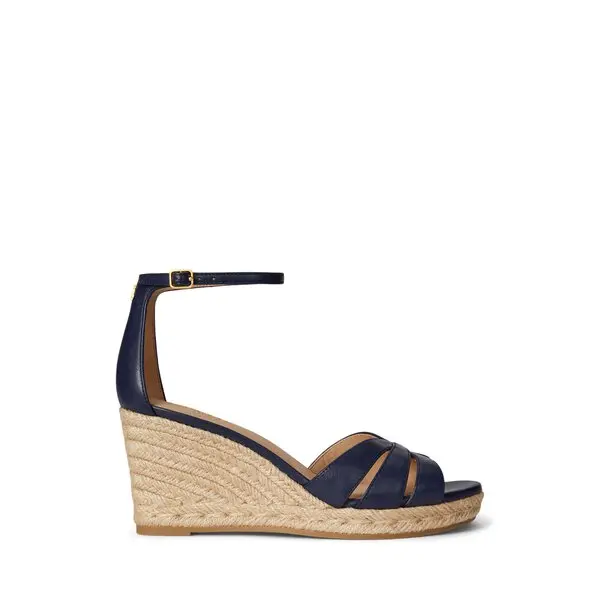 Ralph Lauren Nellie Nappa Leather Espadrille Wedge Sandals - Refined Navy