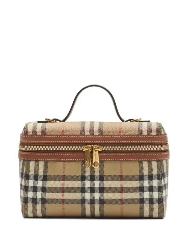 Burberry Vanity Check Bag With Removable Strap - Brown