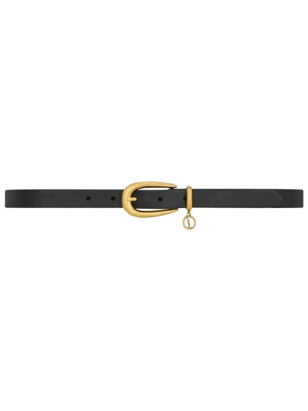 Saint Laurent Cassandre Thin Leather Belt With Elongated Buckle And Ch - Black