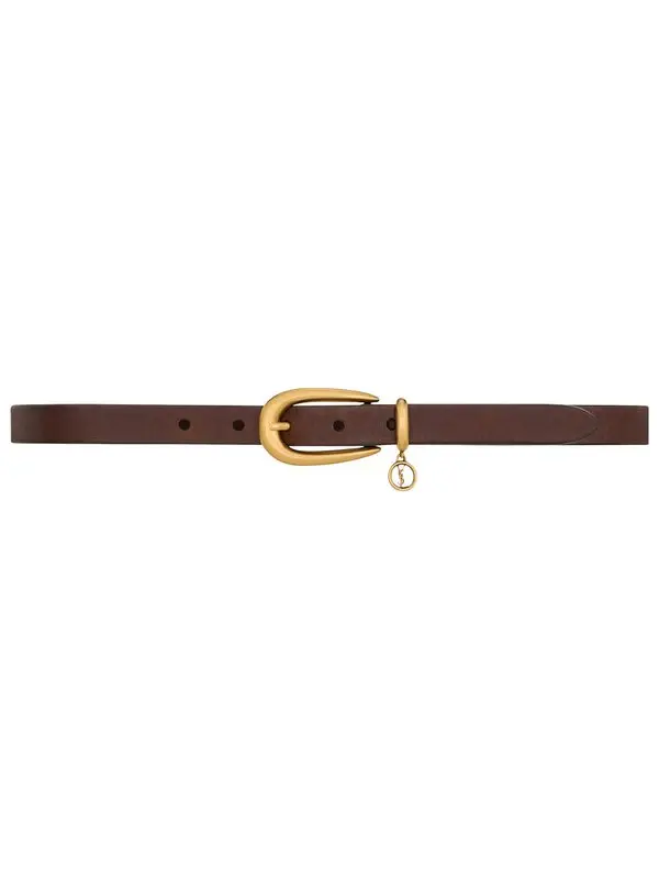 Saint Laurent Cassandre Thin Leather Belt With Elongated Buckle - Brown