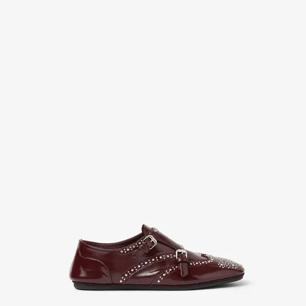 Fendi Stud Double Monk Strap Loafers In Burgundy Calfskin - Red