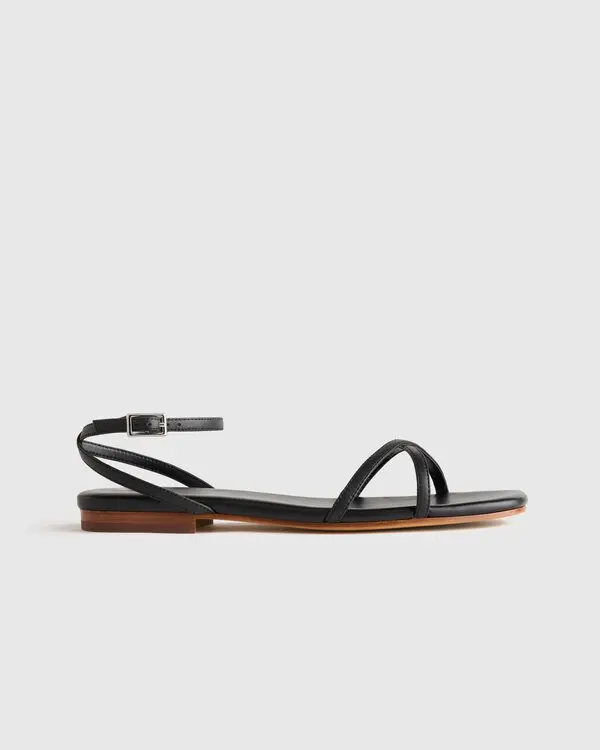 Quince Italian Leather Ankle Strap Sandal - Black