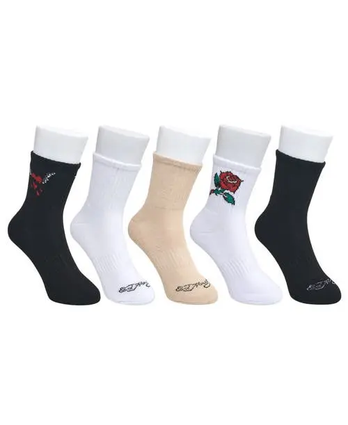 Ed Hardy Rose Print Mid Crew Sock 5-pack