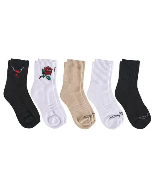 Ed Hardy Rose Print Mid Crew Sock 5-pack