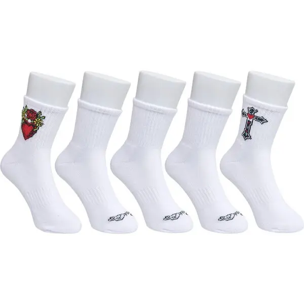 Ed Hardy Crew Socks 5 Pack - White