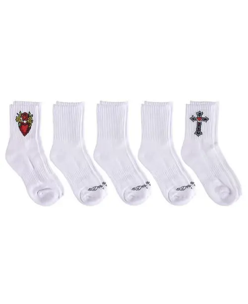 Ed Hardy Crew Socks 5 Pack - White
