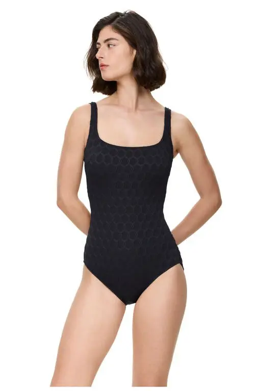 GOTTEX Chained Reaction Textu Square Neck One Piece - Black