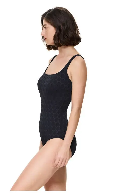 GOTTEX Chained Reaction Textu Square Neck One Piece - Black