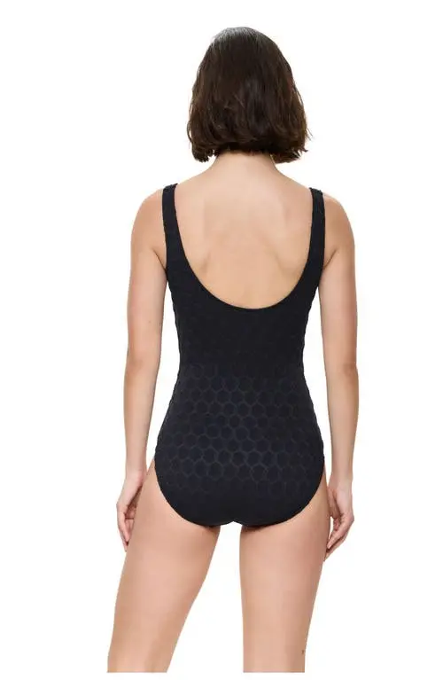 GOTTEX Chained Reaction Textu Square Neck One Piece - Black