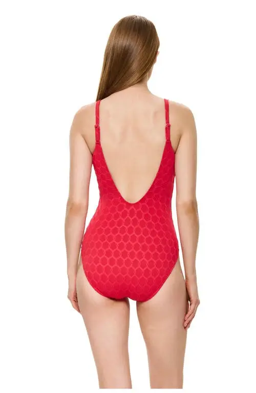 GOTTEX Textured U Wire One-piece Swimsuit - Red