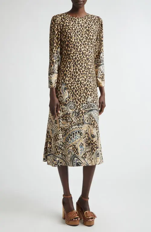 Etro Mixed Print Long Sleeve Midi Dress
