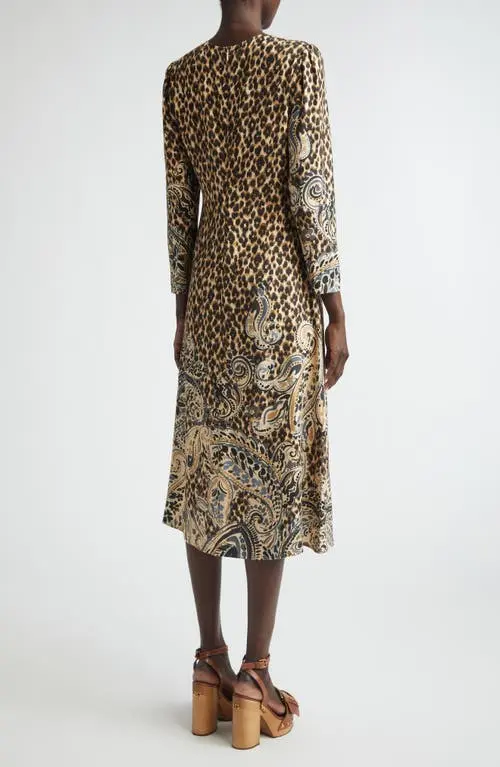 Etro Mixed Print Long Sleeve Midi Dress