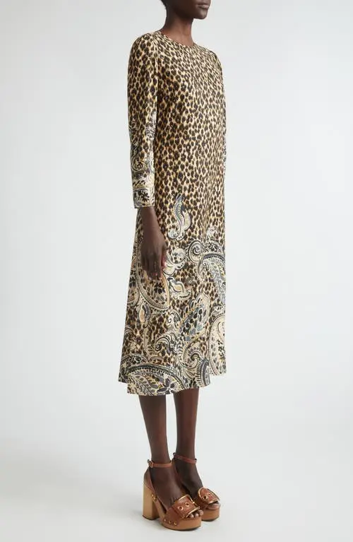 Etro Mixed Print Long Sleeve Midi Dress