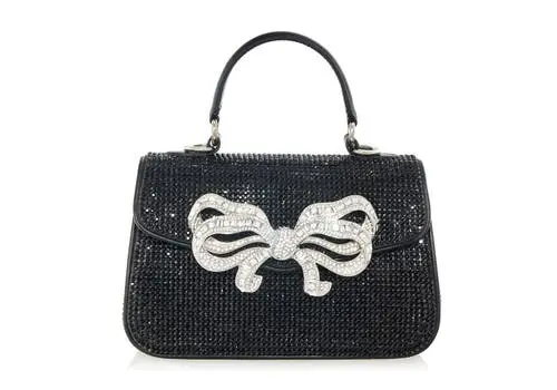 Judith Leiber Crystal Embellished Bow Top Handle Bag - Silver Jet