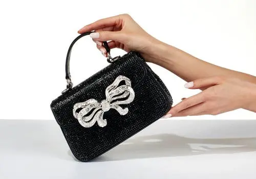 Judith Leiber Crystal Embellished Bow Top Handle Bag - Silver Jet