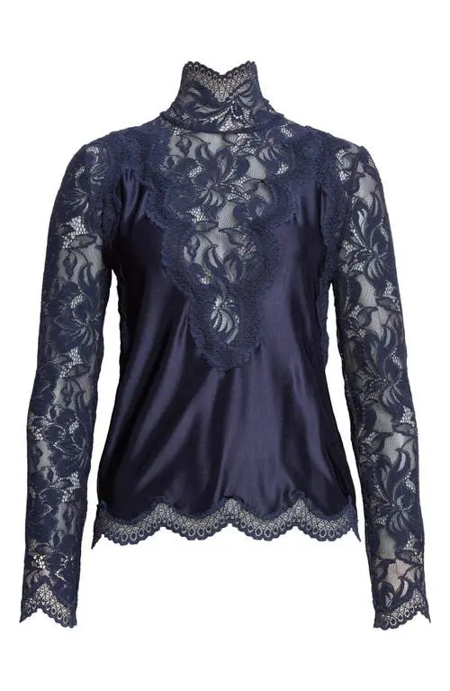 Rabanne Lace & Jersey Long Sleeve Top - Deep Navy