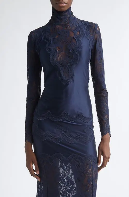 Rabanne Lace & Jersey Long Sleeve Top - Deep Navy