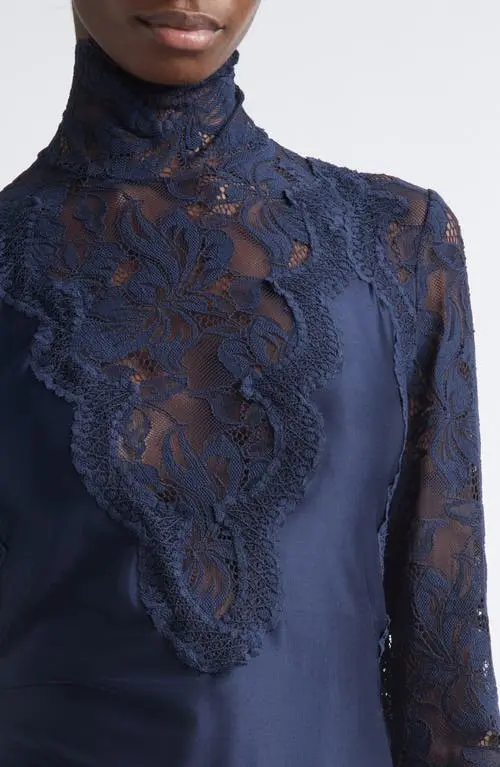 Rabanne Lace And Jersey Mock Neck Long Sleeve Top