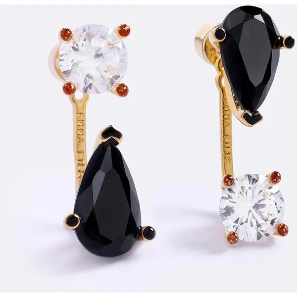 EMMA PILLS Double Love Earrings With Crystal Stones And Hand-painted Enamel - Black Glo