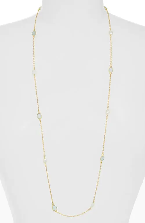 KIARA BY KI-ELE Freshwater Pearl & Aquamarine Station Necklace - Gold