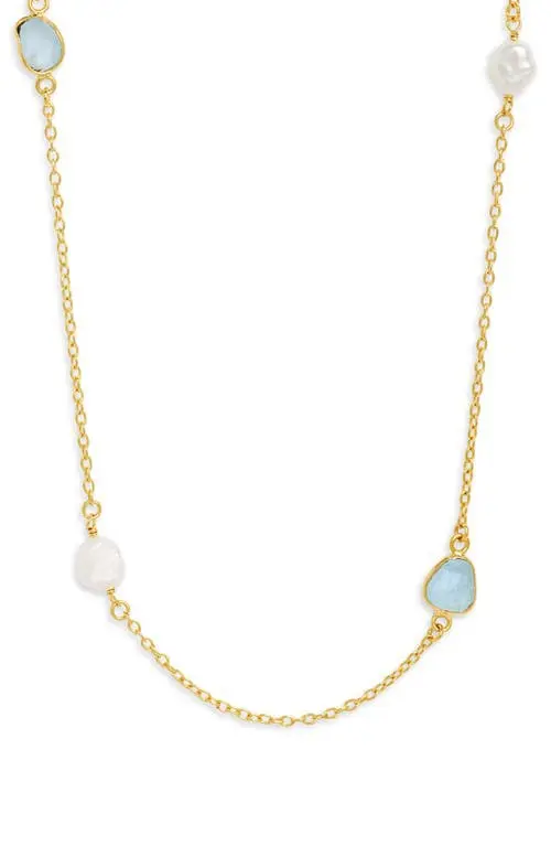 KIARA BY KI-ELE Freshwater Pearl & Aquamarine Station Necklace