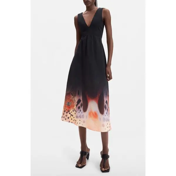 Desigual Viscose V-neck Midi Dress - Black