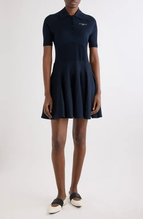 Givenchy Embroidered Logo Cotton & Silk Blend A-line Polo Dress - Navy