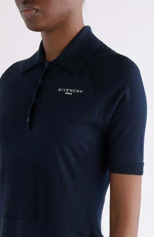 Givenchy Embroidered Logo Cotton & Silk Blend A-line Polo Dress
