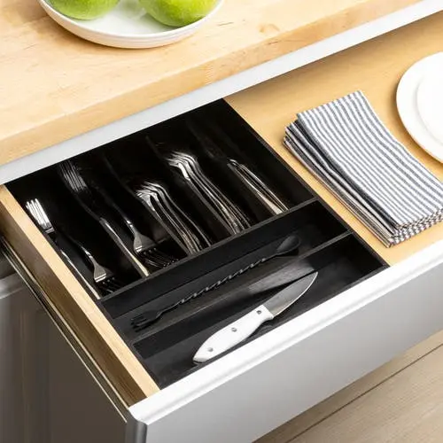 HAPPIMESS Hudson Modern Farmhouse Handcrafted 7-slot Kitchen Drawer Organizer - Black