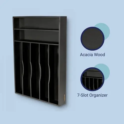 HAPPIMESS Hudson Modern Farmhouse Handcrafted 7-slot Kitchen Drawer Organizer - Black