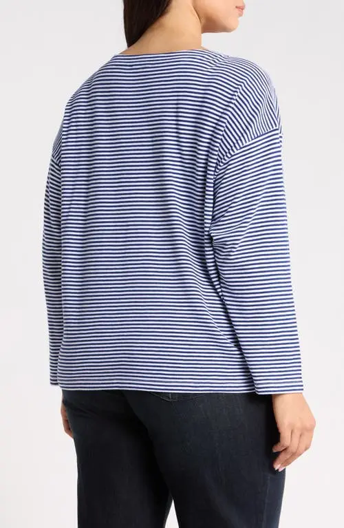 Eileen Fisher Striped Organic Cotton Boxy Top - Infinity
