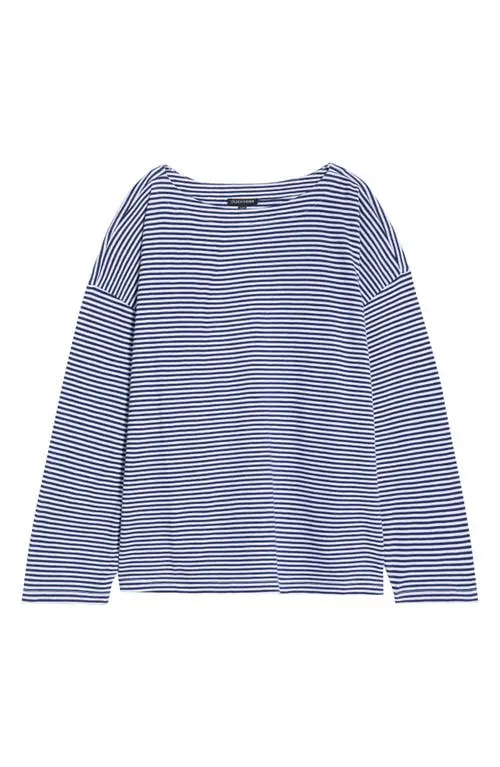 Eileen Fisher Striped Organic Cotton Boxy Top - Infinity
