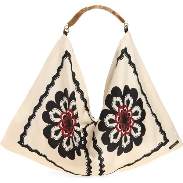 Farm Rio Medium Satin Scarf Bag With Wooden Handle - Fiore Leno