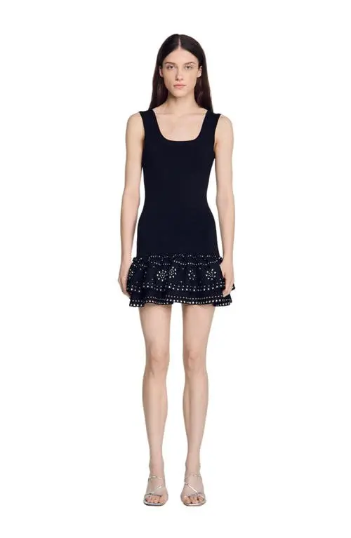 Sandro Short Knit Dress With Studs