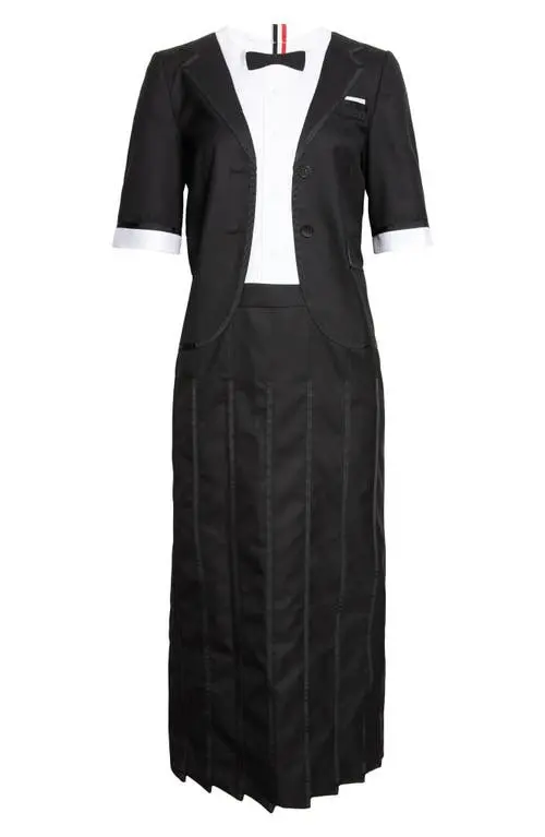 Thom Browne Super 120's Wool Twill Trompe L'oeil Midi Dress