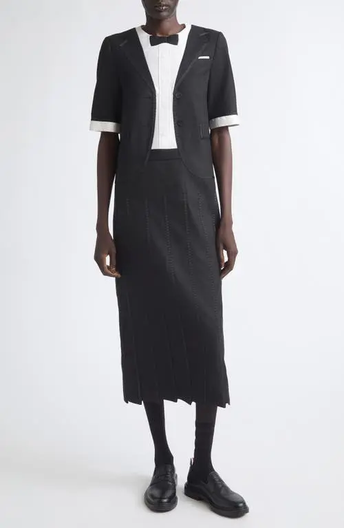Thom Browne Super 120's Wool Twill Trompe L'oeil Midi Dress - Black