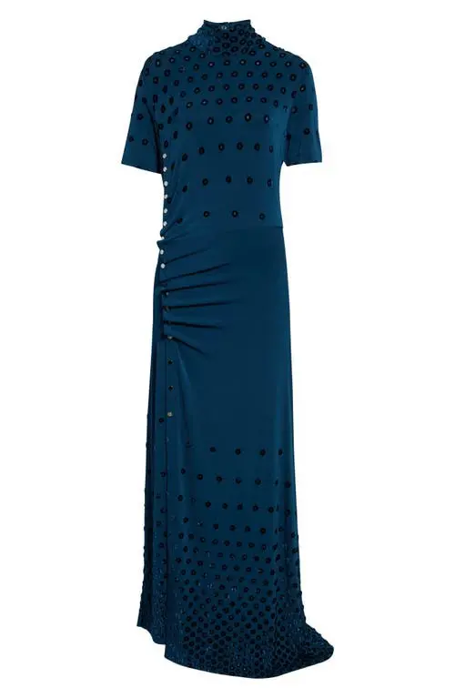 Rabanne Flocked Dot Cutout Jersey Gown