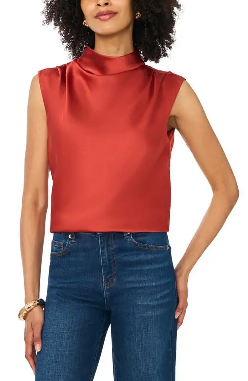 Vince Camuto Mock Neck Sleeveless Satin Top - Fireside
