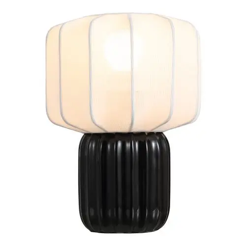 JONATHAN Y Leola Modern Contemporary Ceramic Fluted Mini With Ribbed Cocoon Pumpkin Shade Led Table Lamp - Black