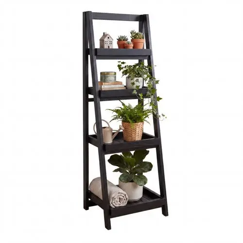 HAPPIMESS Everett Minimalist Handcrafted Acacia Wood 4-tier Indoor/outdoor Folding Display Ladder Storage Rack And Plant Stand - Black
