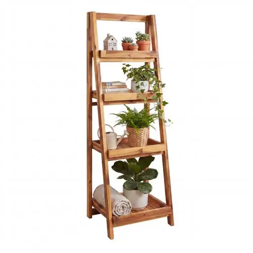 HAPPIMESS Everett Minimalist Handcrafted Acacia Wood 4-tier Indoor/outdoor Folding Display Ladder Storage Rack And Plant Stand - Natural