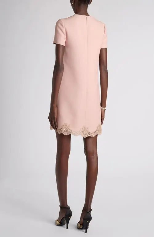 Valentino Garavani Virgin Wool & Silk Crepe Shift Minidress With Lace Trim - Rose