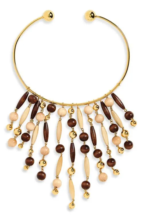 Rabanne Wooden Beaded Collar Necklace - Gold