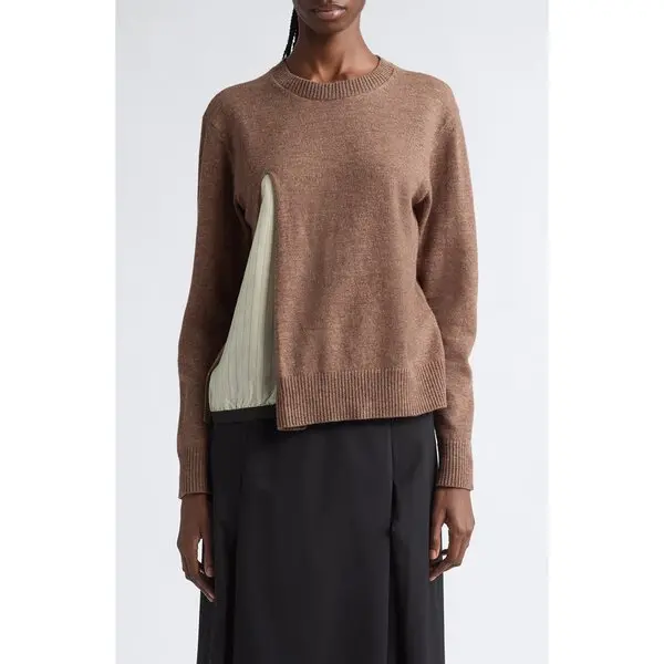 Undercover Wool Blend Sweater With Woven Panel - Top Brown