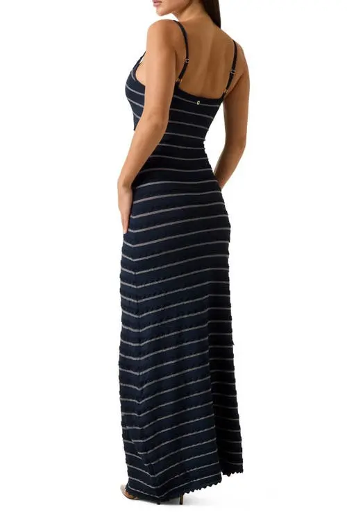 Guess Emeri Scallop Striped Maxi Dress