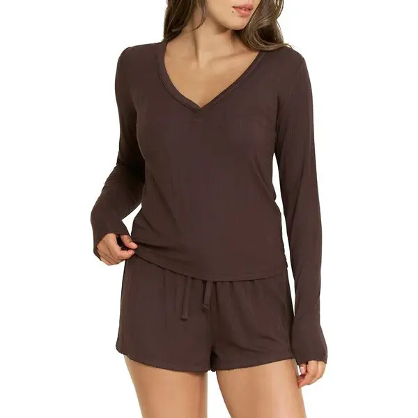 Honeydew Intimates Cloud Modal Long Sleeve Henley - Chocolate