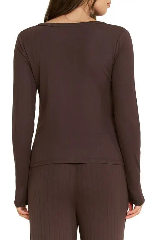 Honeydew Intimates Cloud Modal Long Sleeve Henley - Chocolate